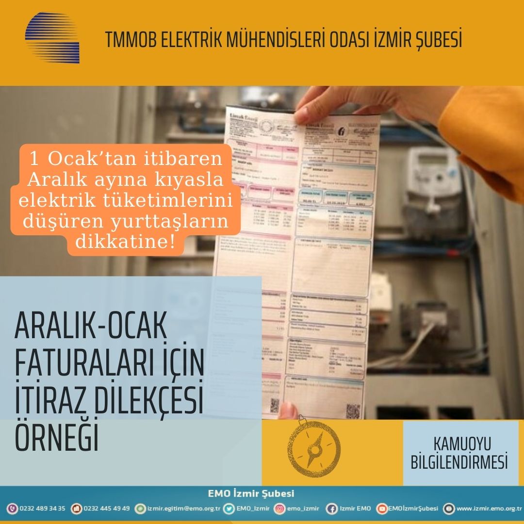 EMO - ARALIK-OCAK FATURALARI İÇİN İTİRAZ DİLEKÇESİ ÖRNEĞİ