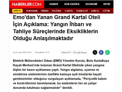 EMO - EMO`DAN YANAN GRAND KARTAL OTELİ İÇİN AÇIKLAMA: YANGIN İHBARI VE ...