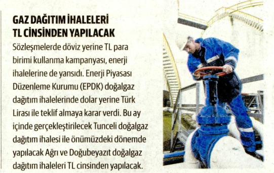EMO - GAZ DAĞITIM İHALELERİ TL CİNSİNDEN YAPILACAK (DÜNYA)