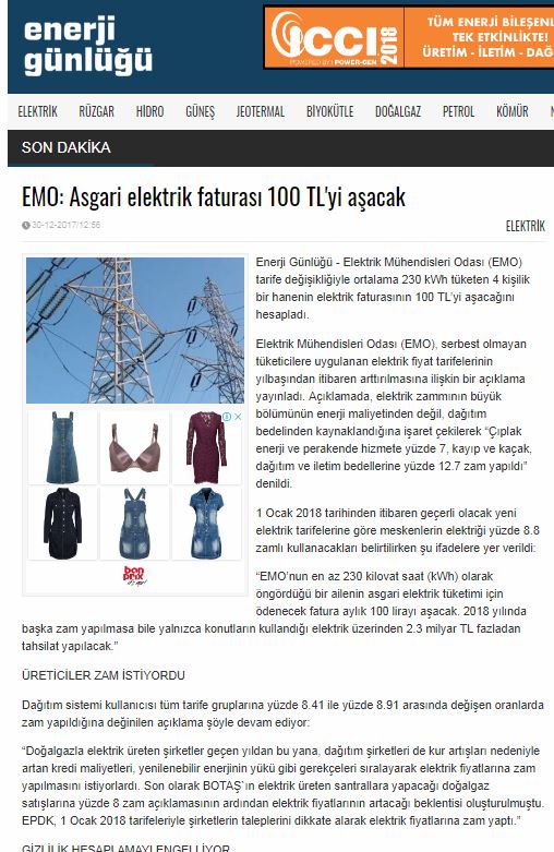 EMO - EMO: ASGARİ ELEKTRİK FATURASI 100 TL`Yİ AŞACAK (ENERJİGUNLUGU.NET)