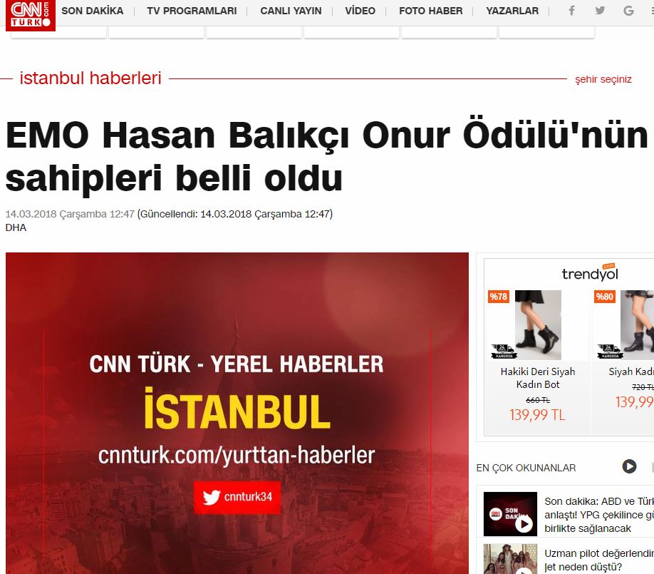 EMO - EMO HASAN BALIKÇI ONUR ÖDÜLÜ`NÜN SAHİPLERİ BELLİ OLDU (CNNTURK.COM)