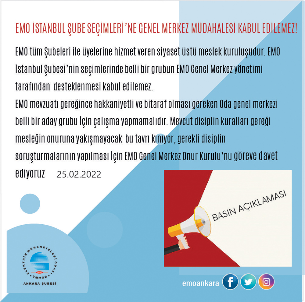 EMO - EMO İSTANBUL ŞUBE SEÇİMLERİ’NE GENEL MERKEZ MÜDAHALESİ KABUL ...