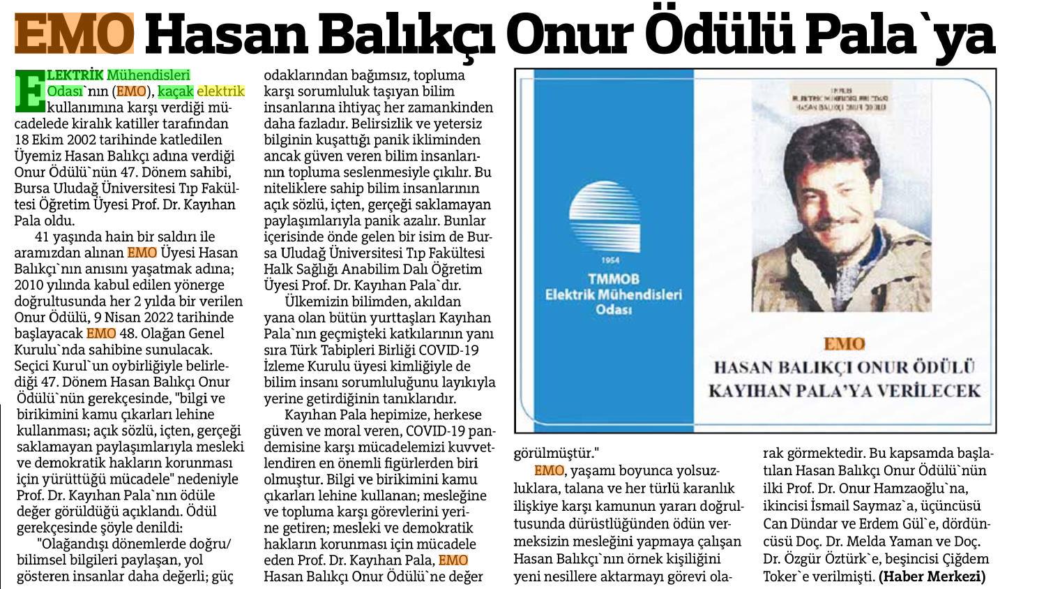 EMO - EMO HASAN BALIKÇI ONUR ÖDÜLÜ PALA`YA (GÜÇLÜ ANADOLU)