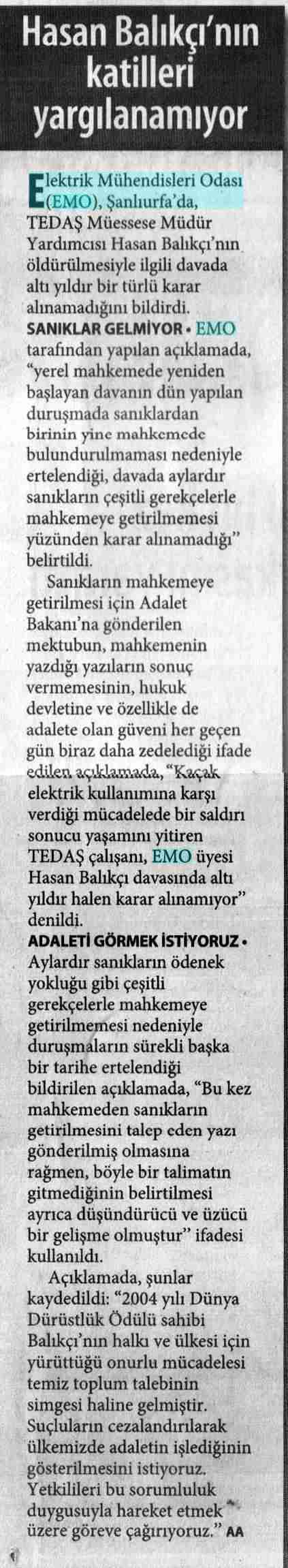 EMO - HASAN BALIKÇI'NIN KATİLLERİ YARGILANAMIYOR (TARAF)