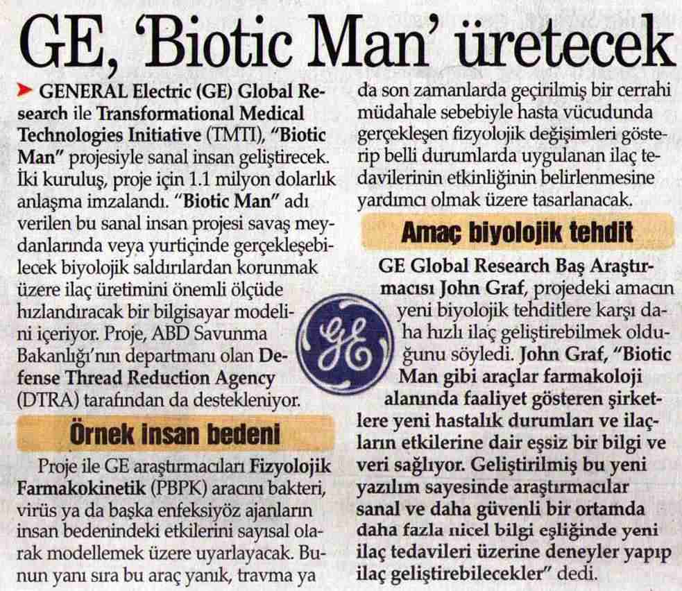 EMO - GE,'BİOTİC MAN' ÜRETECEK (SÖZCÜ)