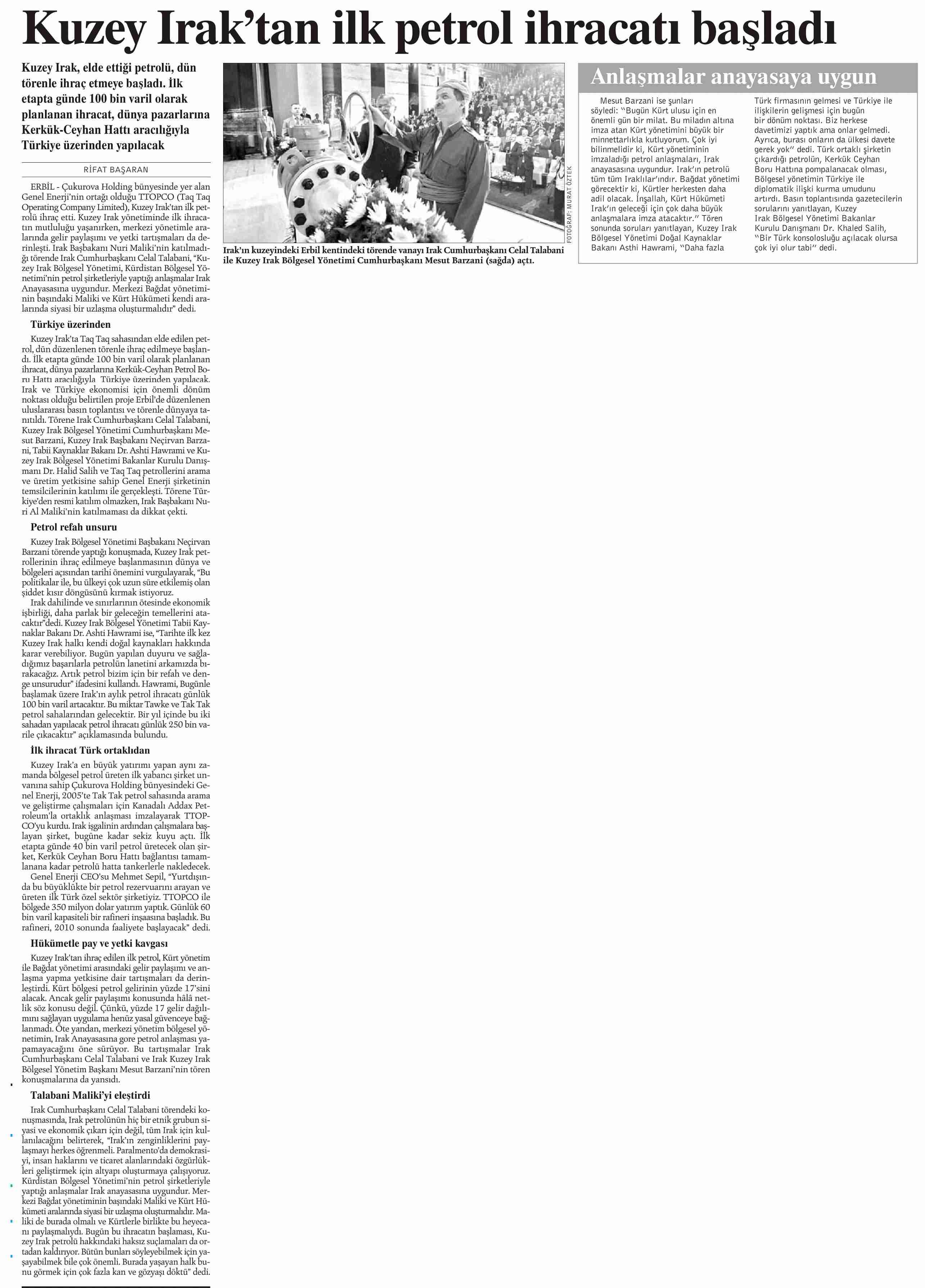 EMO - KUZEY IRAK'TAN İLK PETROL İHRACATI BAŞLADI (RADİKAL)