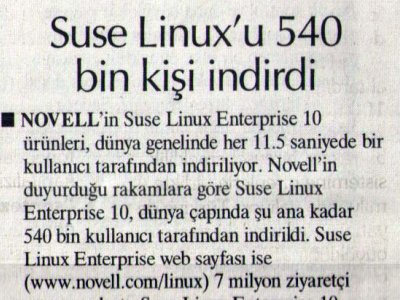 EMO - SÜSE LİNUX'U 540 BİN KİŞİ İNDİRDİ (HÜRRİYET GAZETESİ, 30.10.2006)