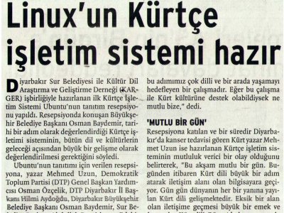 EMO - LİNUX'UN KÜRTÇE İŞLETİM SİSTEMİ HAZIR (BİRGÜN GAZETESİ, 20.11.2006)